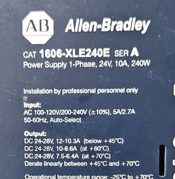 Allen Bradley 1606-XLE240E Ser A. Power Supply 1-Phase, 24V, 10A, 240W – Palmetto Automation Inc.
