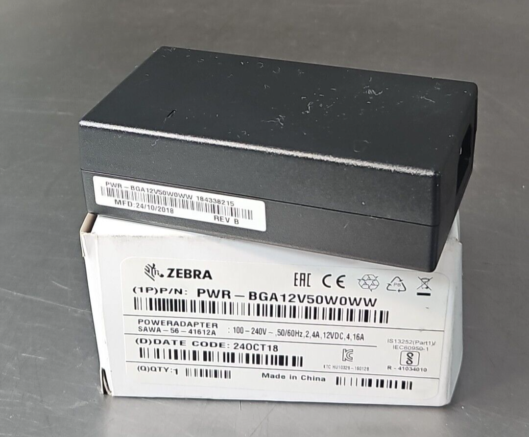 Zebra PWR-BGA12V50W0WW Power Adaptor 50/60Hz 4A 12VDC (BIN344 ...