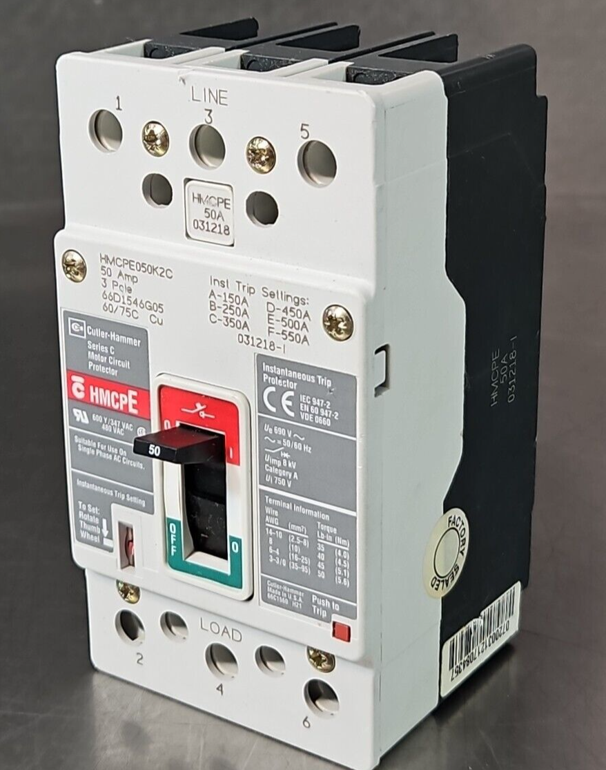 Cutler Hammer HMCP050K2C Molded Case Circuit Breaker 3P 50A (BIN433 ...