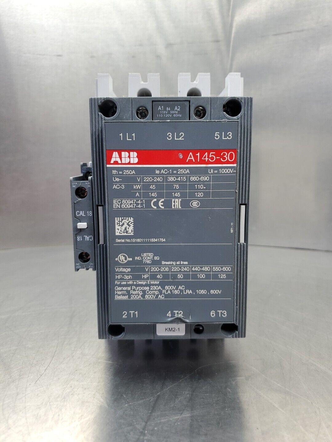 ABB A145-30 600VAC 230A Contactor, 40-125HP. 1C-27 – Palmetto ...