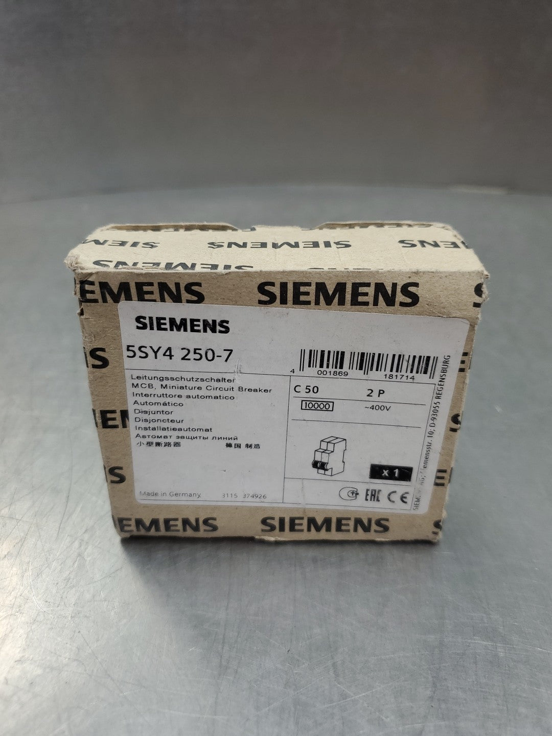 Siemens 5SY4 250-7 C50 2P Circuit Breaker, 2 Pole, 400V. 4C-46 ...