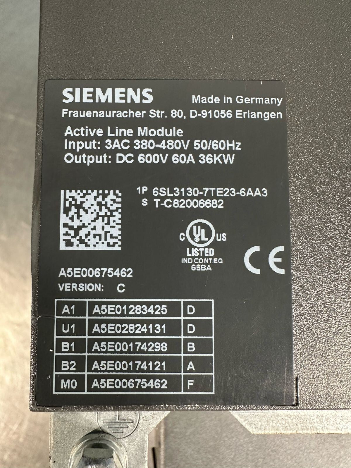 Siemens Sinamics 6SL3130-7TE23-6AA3 ACTIVE LINE MODULE (8.4.1 ...