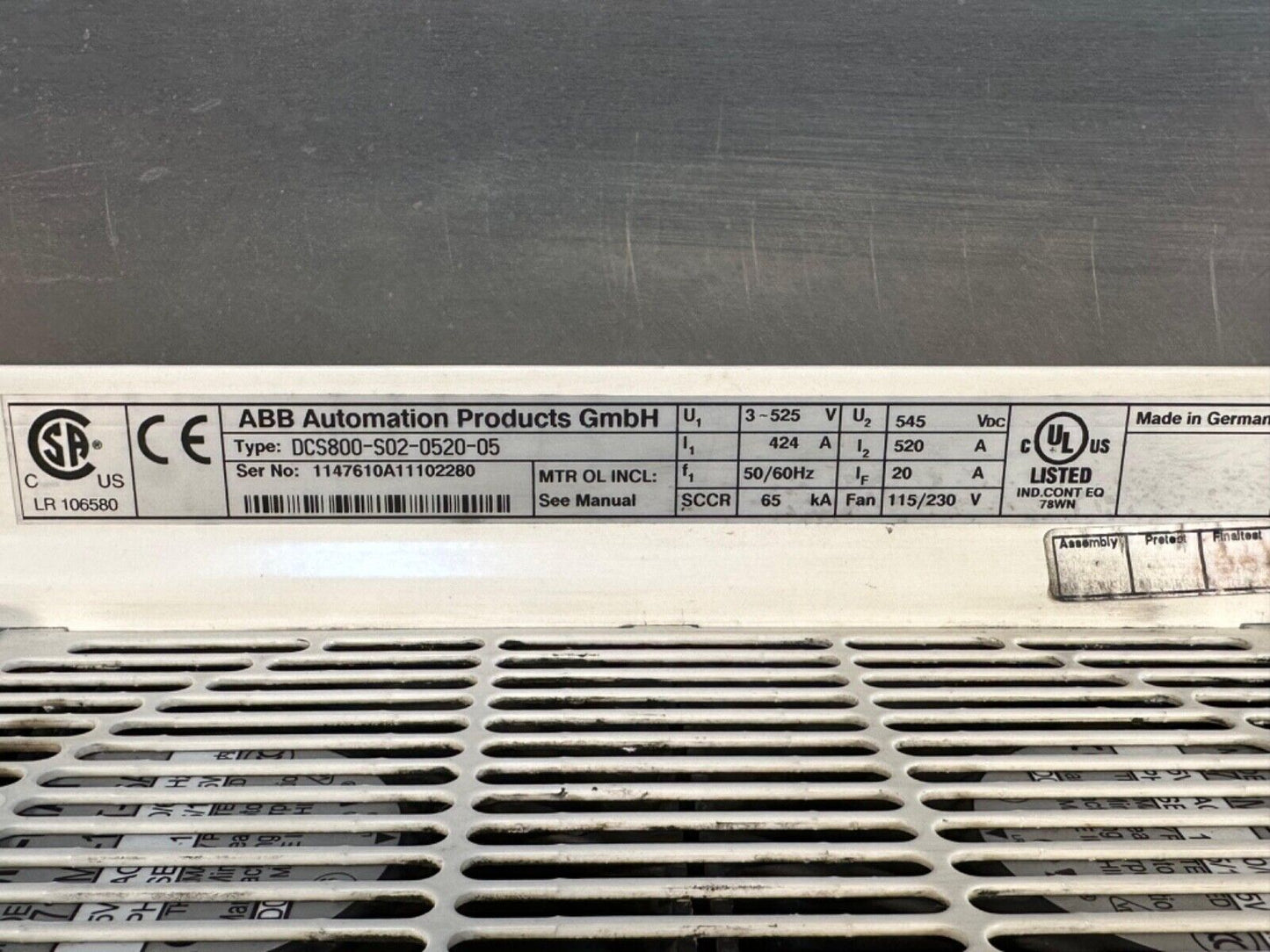 ABB DCS800-S02-0520-05 DC Speed Regulator (1G-24) – Palmetto Automation Inc.