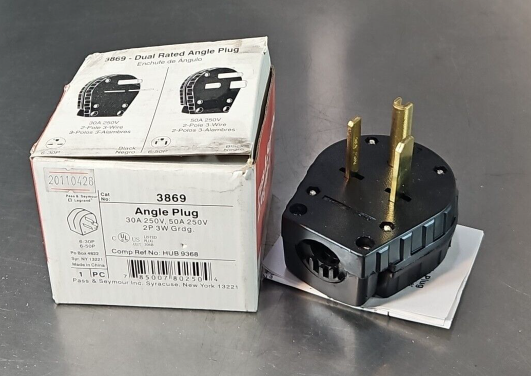 Pass & Seymour 3869 30A/50A 250V 2 Pole 3 Wire Grounding Angle Plug lo ...