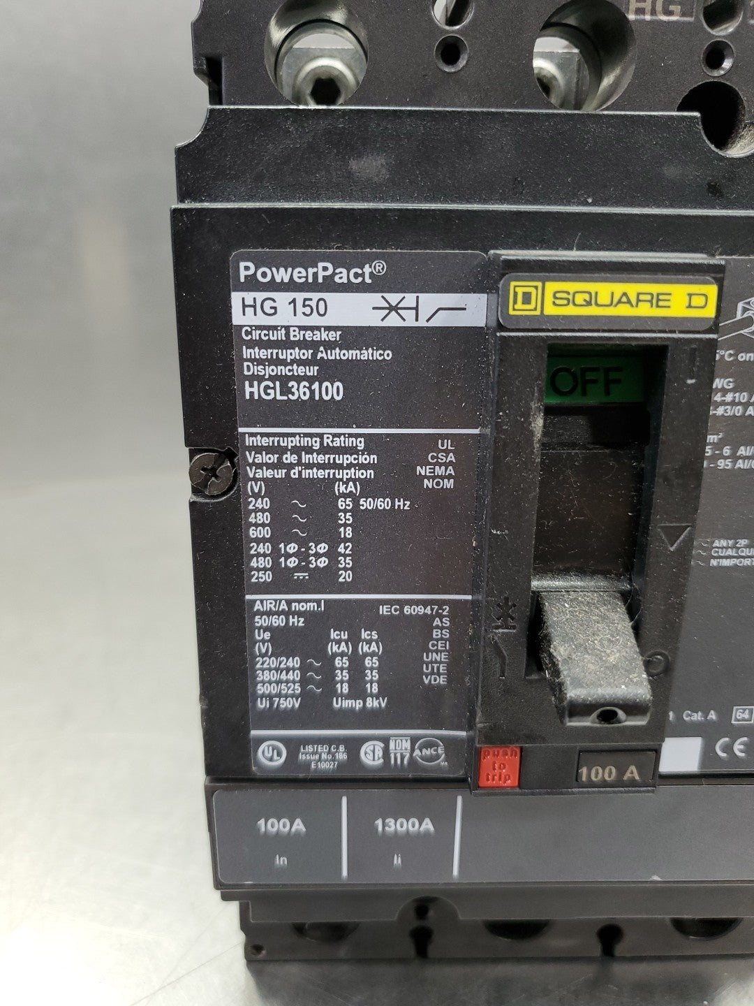 Square D HGL36100 PowerPact HG 150 Circuit Breaker, 100A. 4F-50 ...