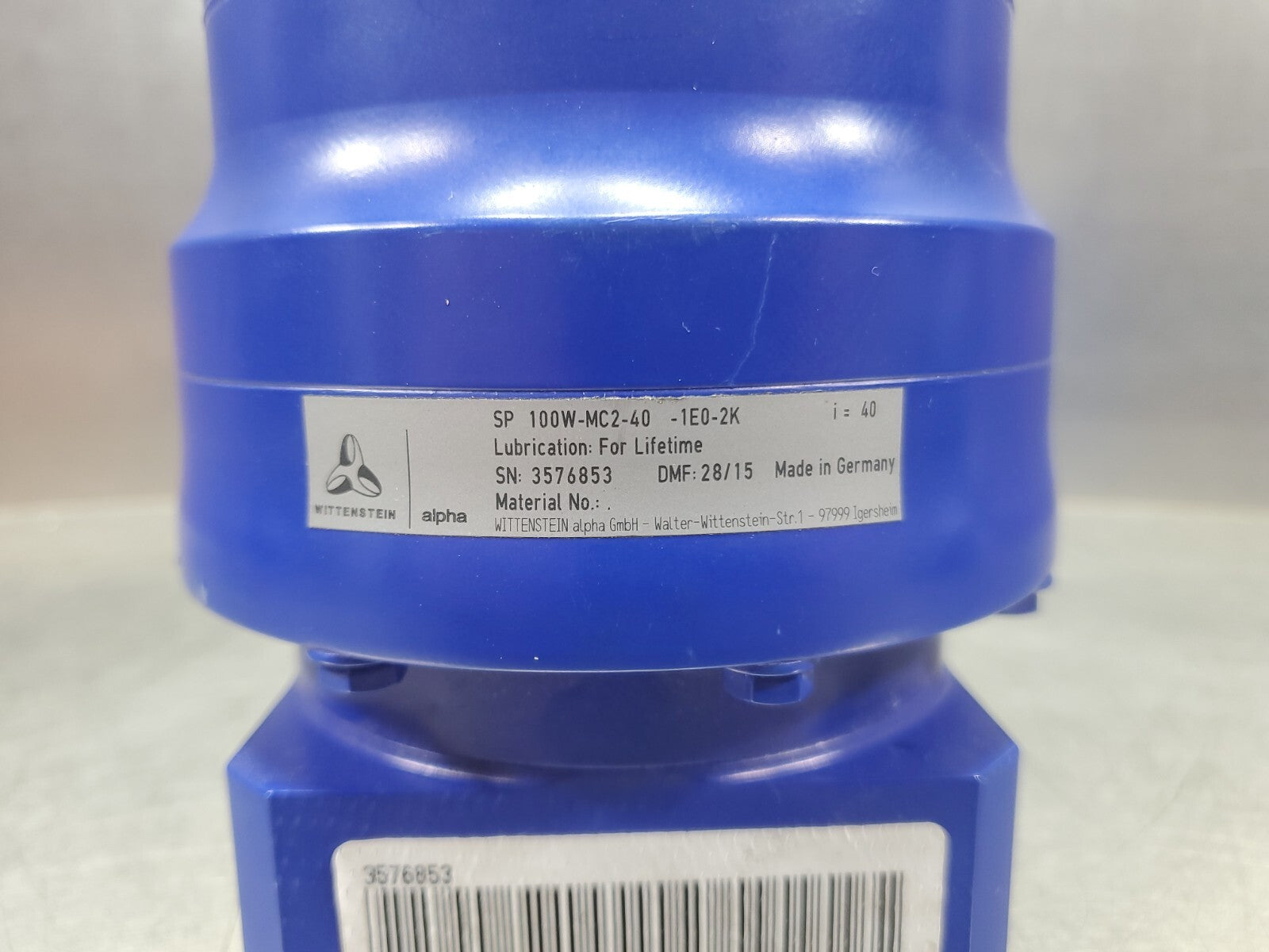 WITTENSTEIN alpha SP 100W-MC2-40 (-1E0-2K) DMF:28/15 Gear Box Unit. 1D ...