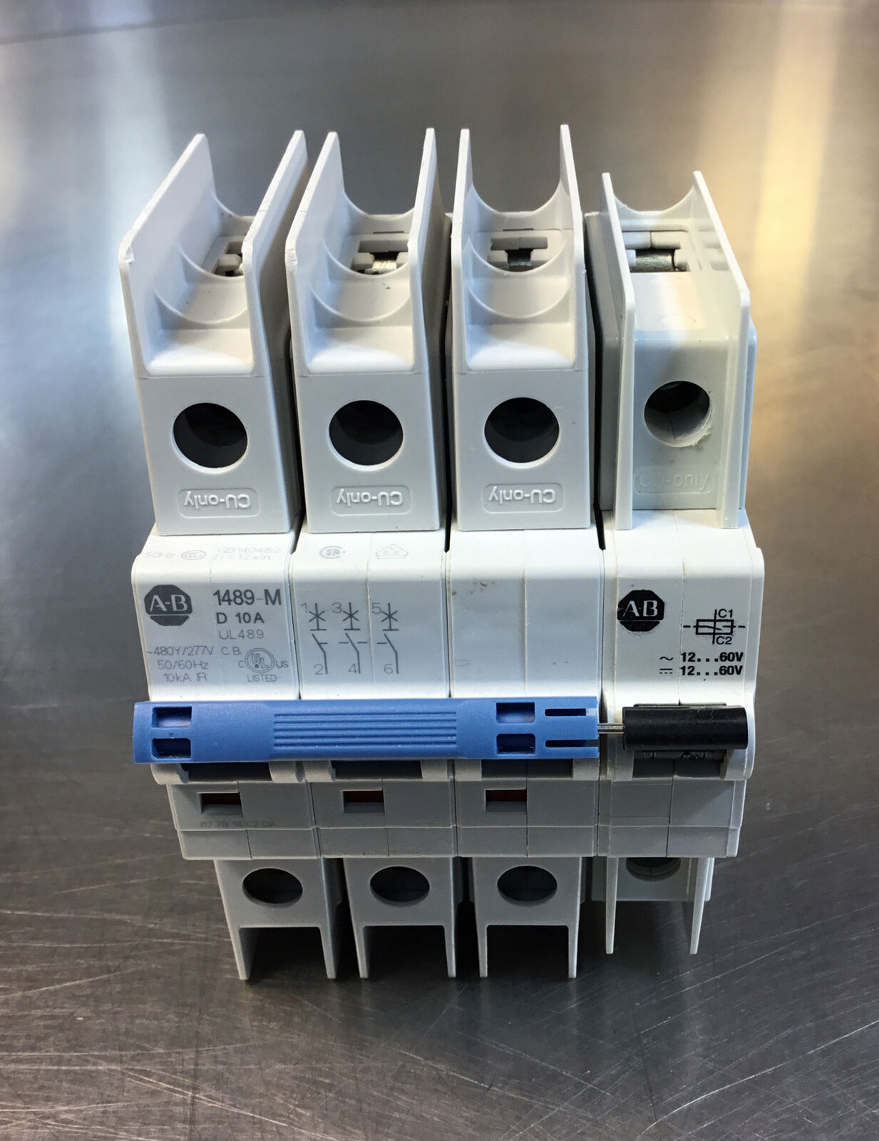 ALLEN BRADLEY 1489-M + 1489-AMST2 CIRCUIT BREAKER SHUNT TRIP 3 Pole 10 ...