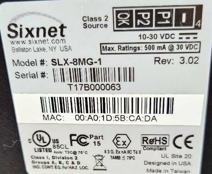 Sixnet SLX-8MG-1 Managed Industrial Ethernet Gigabit 8-Port Switch Loc ...