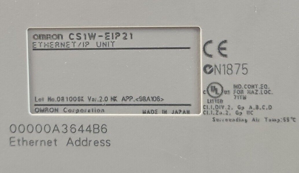 Omron CS1W-EIP21 EtherNet/IP Module 3C-18 – Palmetto Automation Inc.