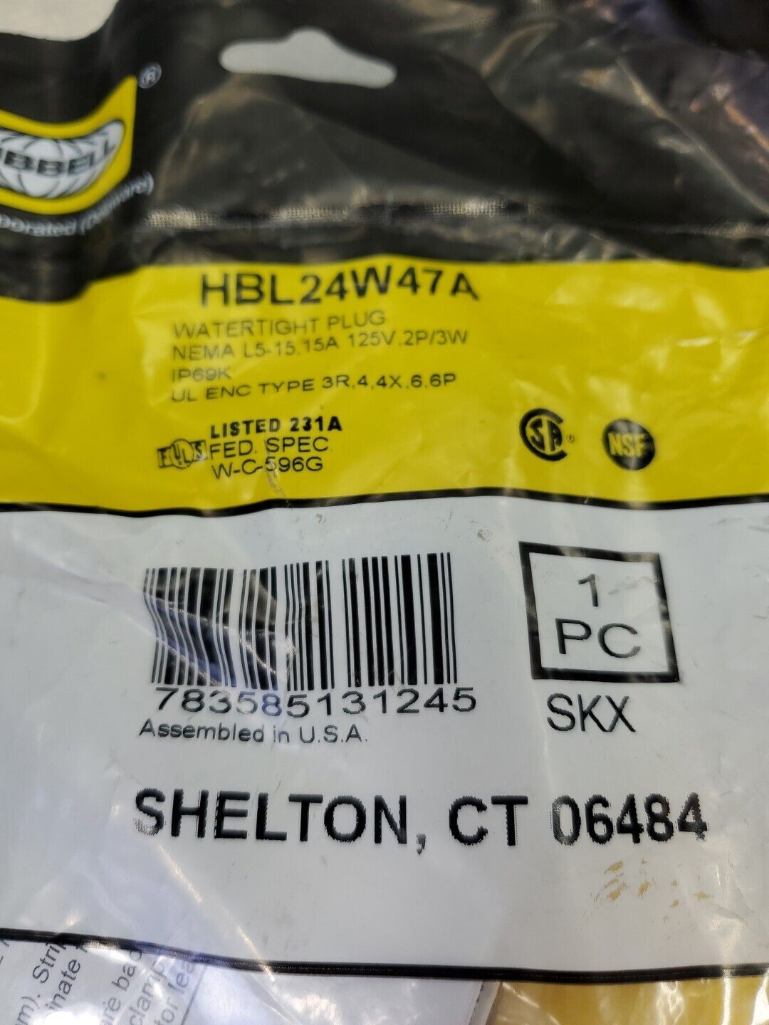 Hubbell HBL24W47A 15A Watertight Locking Connector 2P, 3W, 125V. 5E-20 ...
