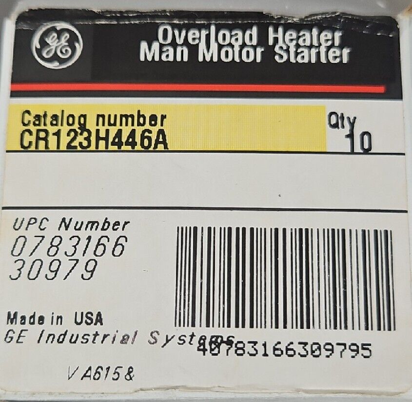 GE CR123H446A OVERLOAD HEATERS MAIN MOTOR STARTER-QTY- 10 in box. Loc ...