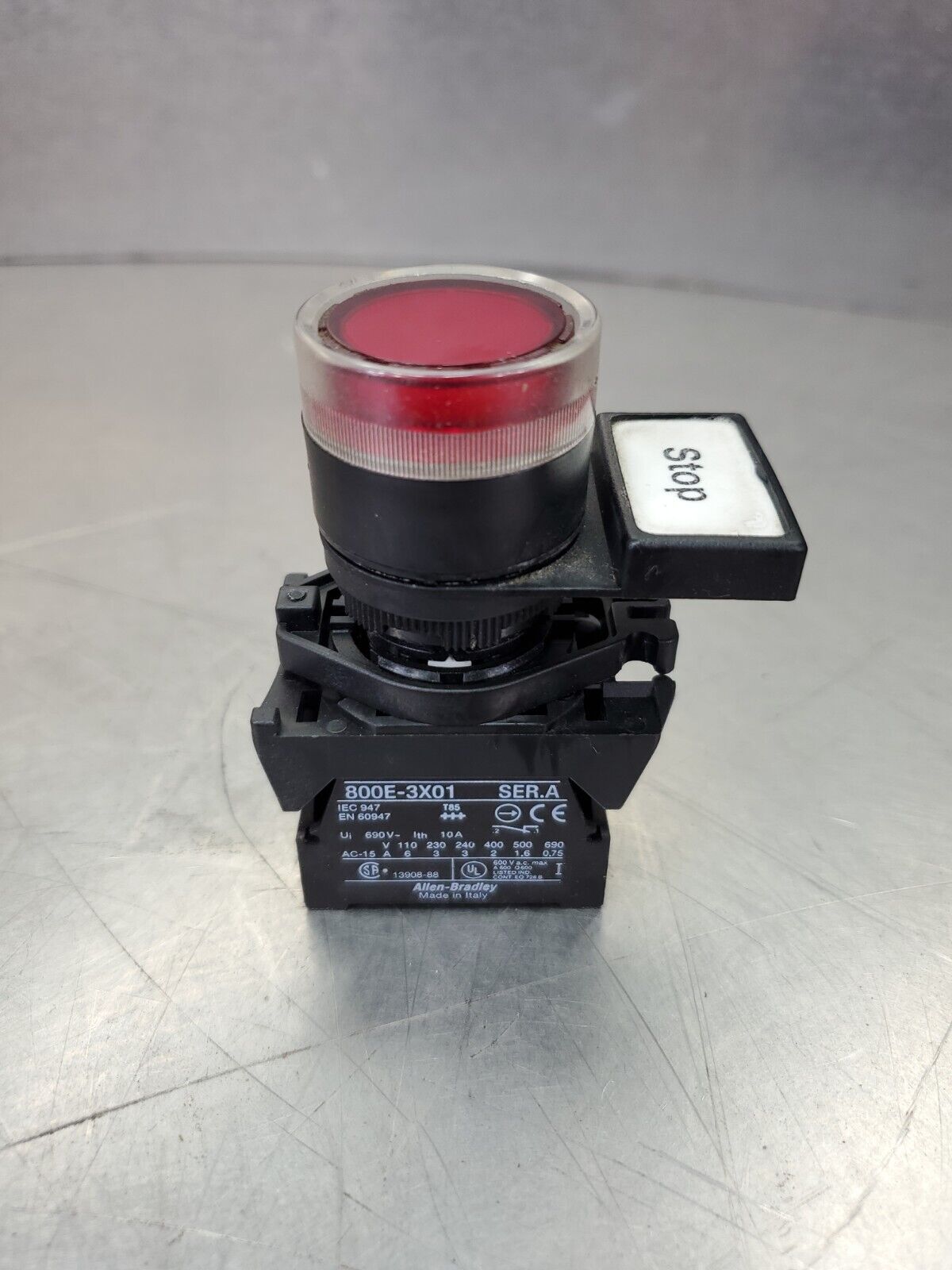 Allen Bradley 800E-3X01 Pushbutton 2-Contact Lighted Stop Button. 4D-1 ...