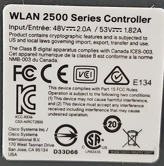 Cisco 2504 WLAN 2500 Series Wireless Controller. Loc3B-30 – Palmetto ...