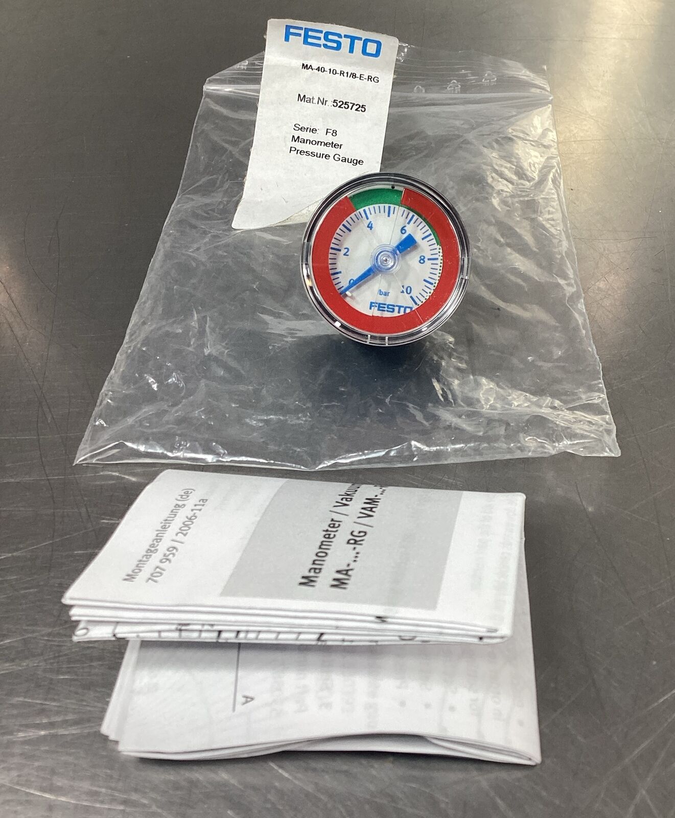 Festo MA-40-10-R1/8-E-RG Manometer Pressure Gauge 525725 6D-11 ...