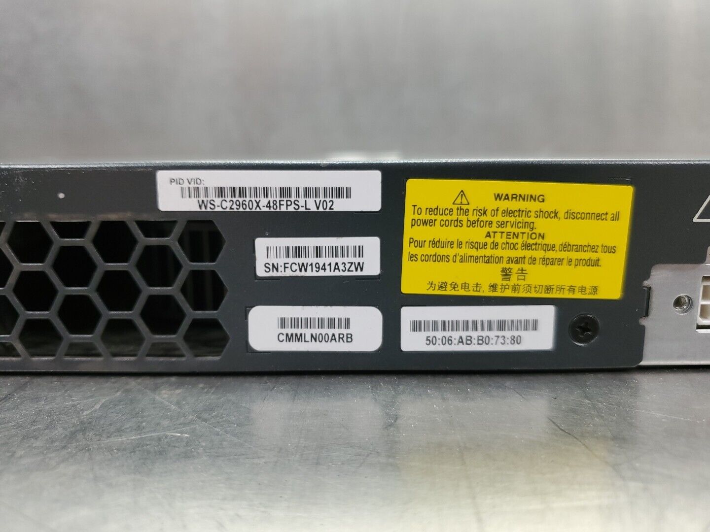 Cisco WS-C2960X-48FPS-L V02 48-Port Gigabit Ethernet Switch. 3F-25 ...