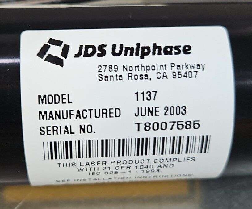 JDS Uniphase 1137 Neon Laser Head. 6E-8 – Palmetto Automation Inc.