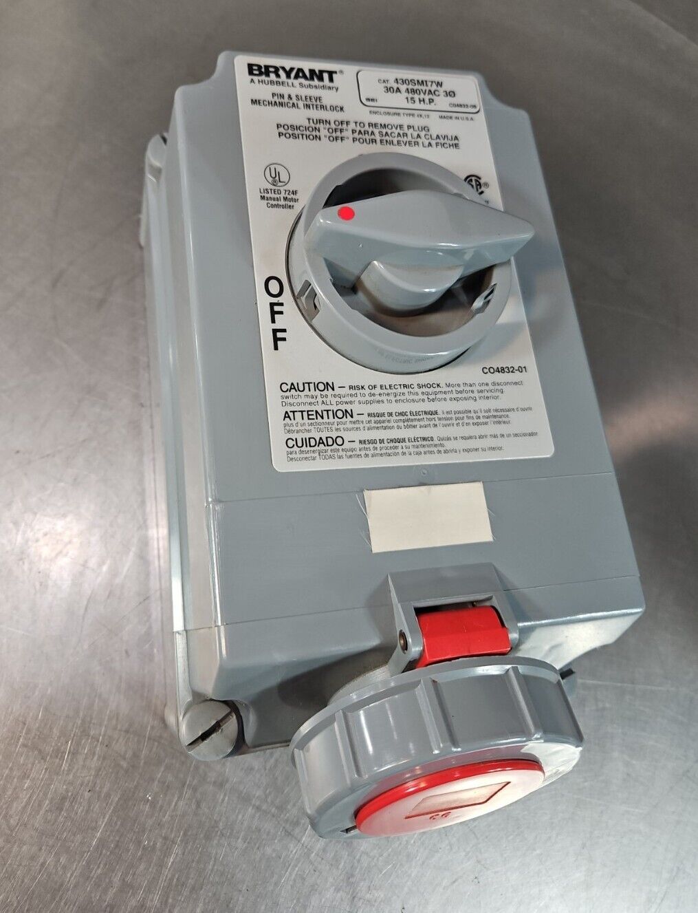 BRYANT 430SMI7W 30A, 480VAC, 15 H.P. Pin & Sleeve Mechanical Interlock ...