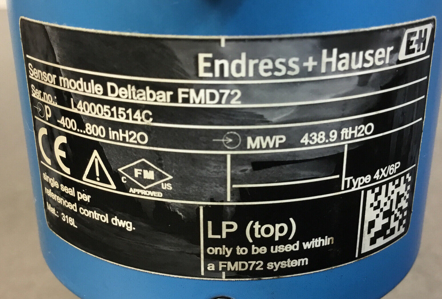 ENDRESS HAUSER SENSOR MODULE DELTABAR MODEL:FMD72 6D-20 – Palmetto ...