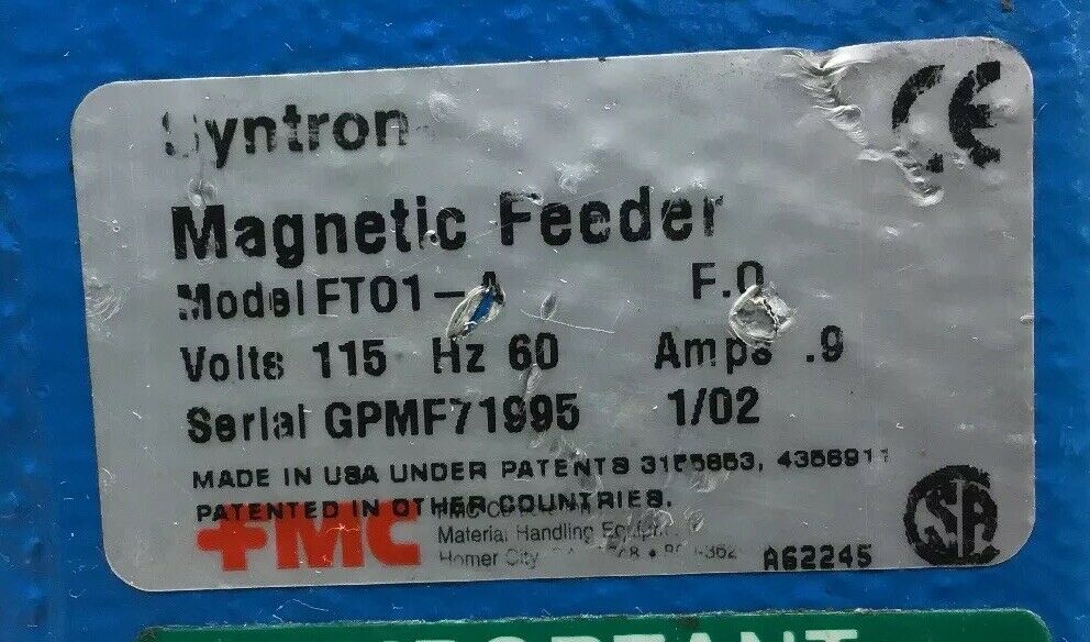 FMC SYNTRON FT01-A MAGNETIC FEEDER *** BASE ONLY *** NO COIL As Pictur ...