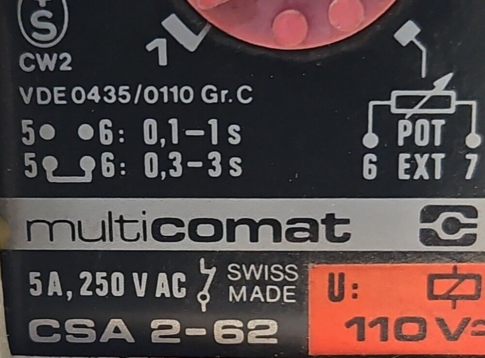 MULTICOMAT CSA 2-62 Time Relay Delay. Loc3D-17 – Palmetto Automation Inc.