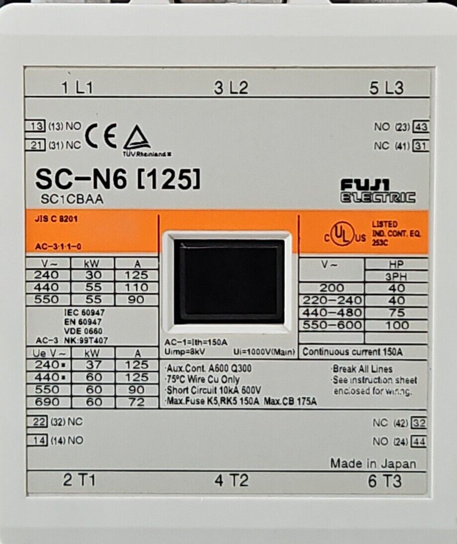 Fuji Electric SC-N6 (SC1CBAA-125) Magnetic Contactor. 4D-26 – Palmetto Automation Inc.