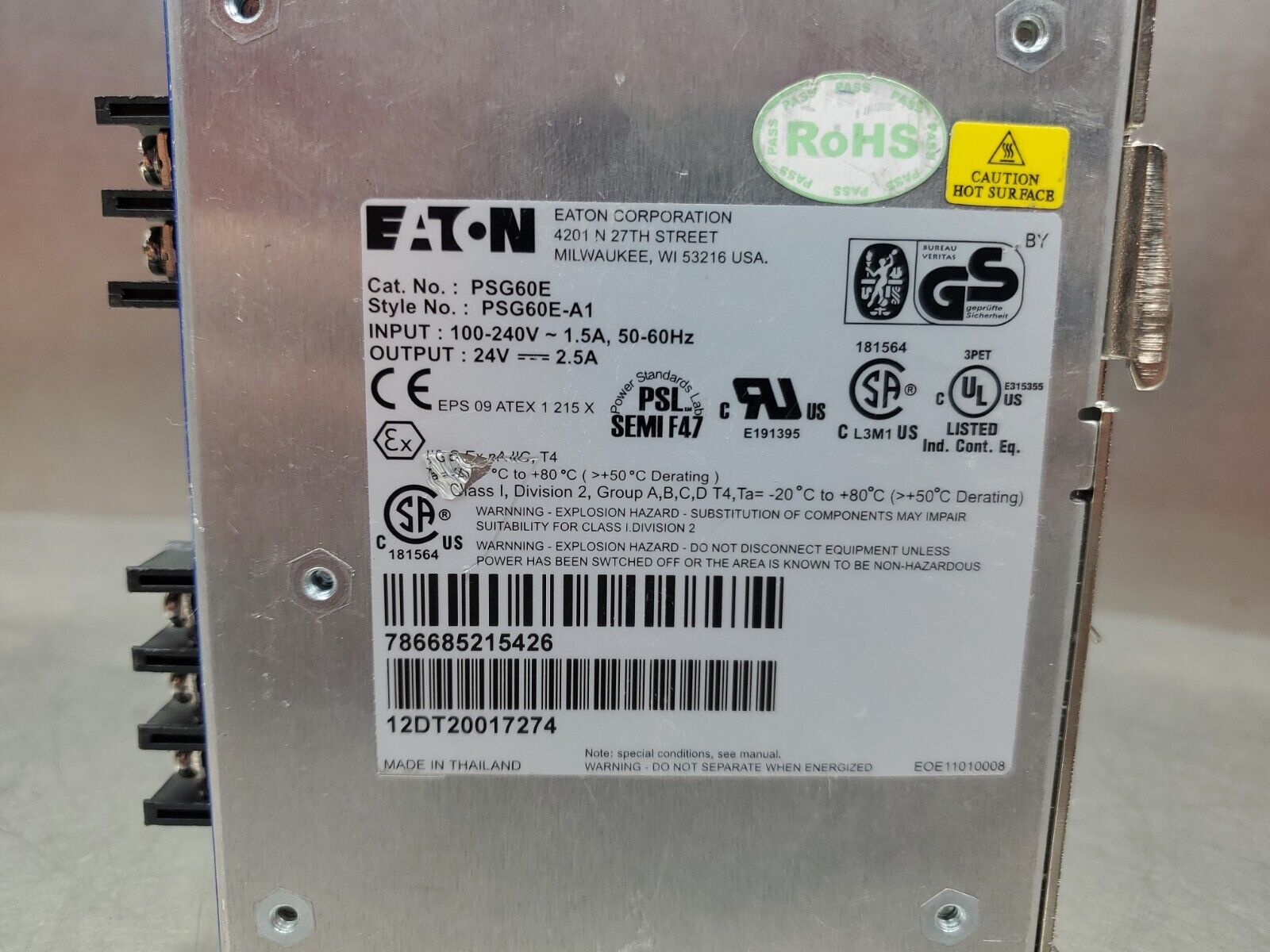 EATON PSG60E-A1 24V 2.5A Power Supply **Missing Terminal Plates** 4B-1 ...