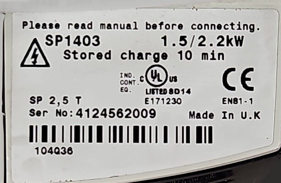 Control Techniques SP1403 1.5/2.2kW EMERSON UNIDRIVE. Loc1D – Palmetto ...